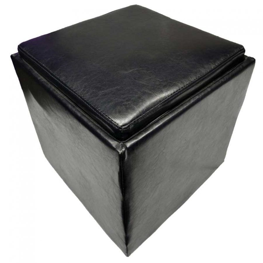 Black Leather Cube Ottoman - 24 Seven Productions